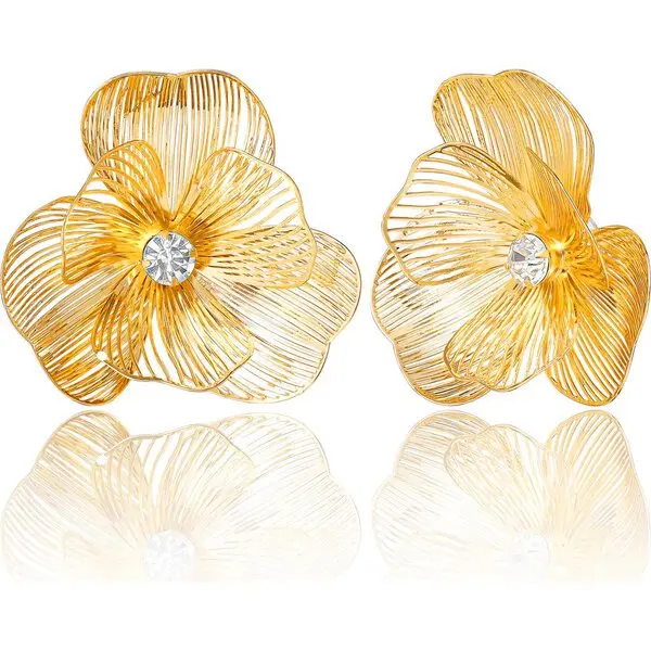 Jessica Simpson Textured Petal Flower Stud Earrings - Gold