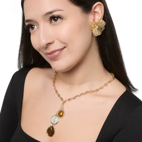 Jessica Simpson Textured Petal Flower Stud Earrings With Crystal Center