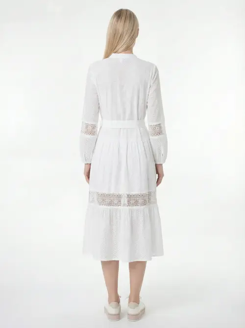 AREA STARS Eyelet Border Long Sleeve Dress