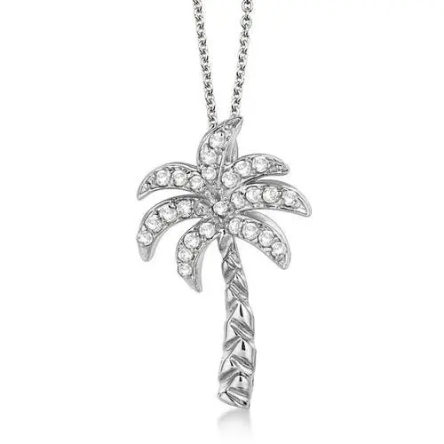 ALLUREZ 14k Diamond Palm Tree Pendant Necklace - White Gold