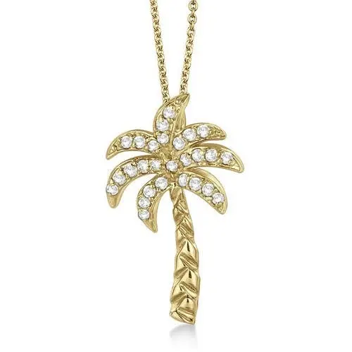 ALLUREZ 14k Diamond Palm Tree Pendant Necklace - Yellow Gold