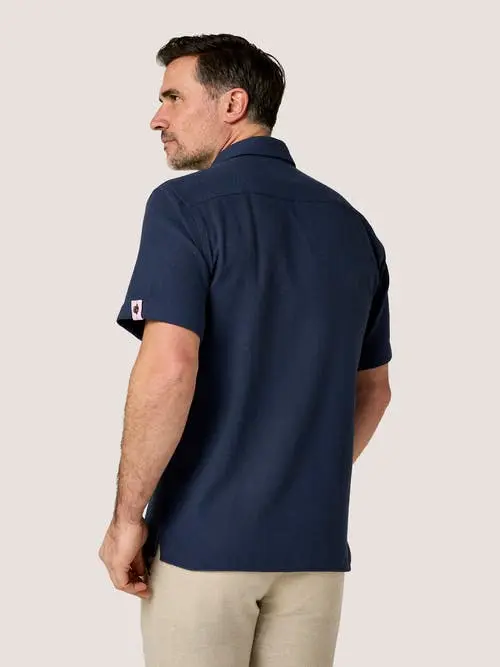 KOY CLOTHING Cotton Short Sleeve Sack Weave Shirt - Navy