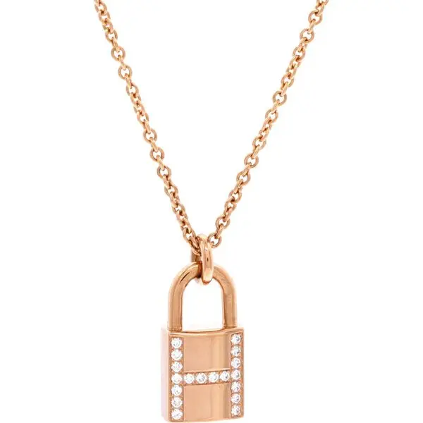 Hermès Amulettes Cadenas Pendant Necklace With Diamonds - Rose Gold