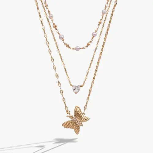 ALEX AND ANI Festival Stranded Butterfly Layered Necklace - Gold