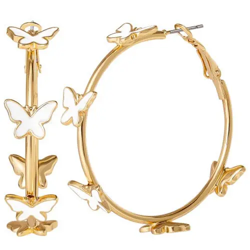 Jessica Simpson Butterfly Hoop Earrings - Gold Tone