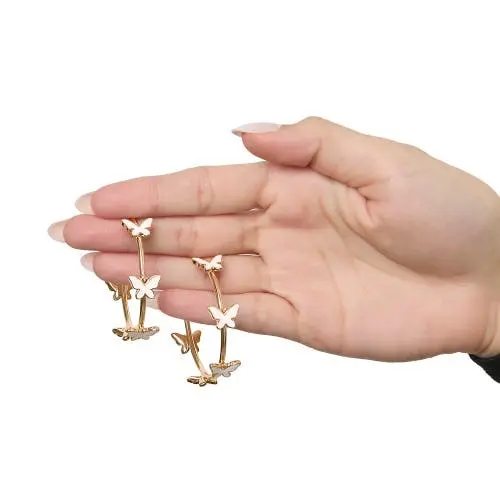 Jessica Simpson Yellow And White Enamel Butterfly Hoop Earrings