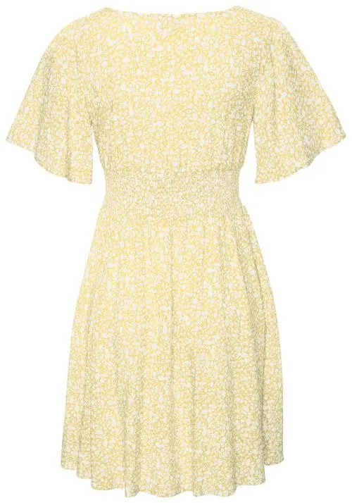 LASCANA Floral Flutter Sleeve V-neck Dress