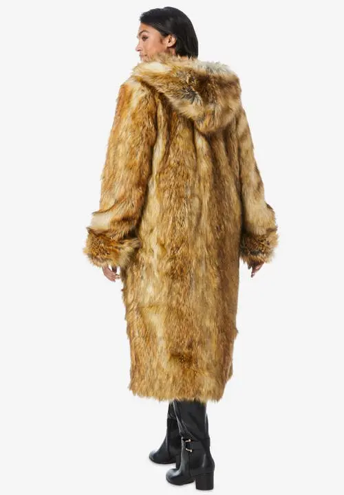 Roaman's Hooded Faux Fur Long Coat - Black