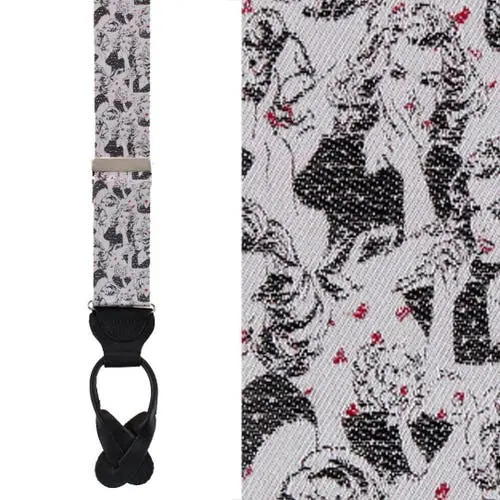 Trafalgar Novelty Silk Button End Suspenders - Silver And Black