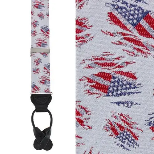 Trafalgar Stars & Stripes Secret Silk Button End Braces - Silver