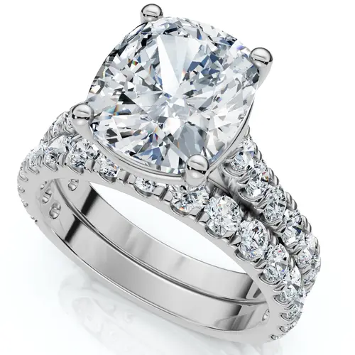 BLISS DIAMOND Certified 4ct Cushion Diamond Engagement Wedding Ring Set - 14k White Gold