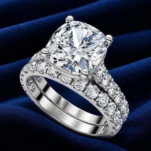 BLISS DIAMOND Certified 4ct Cushion Diamond Engagement Wedding Ring Set - 14k White Gold