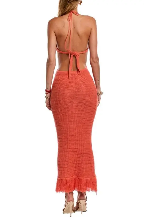 CAPITTANA Starla Halter Open Back Fringe Hem Cover-up Dress - Peach