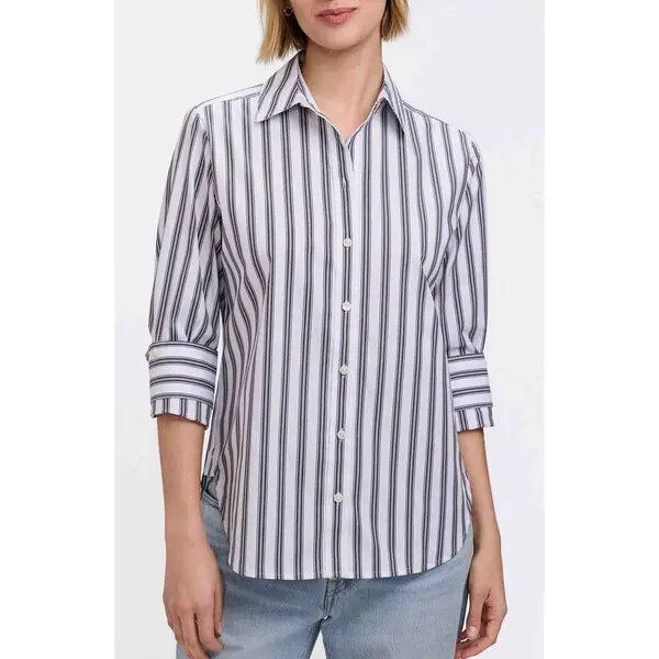 Foxcroft Meghan Stripe Cotton Blend Button-up Shirt - Black/white