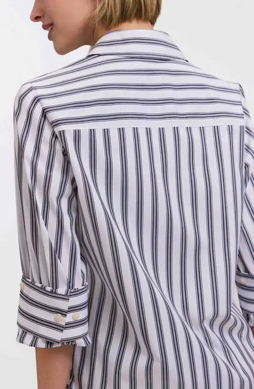 Foxcroft Cotton Blend Striped Button-up Shirt - Black/white