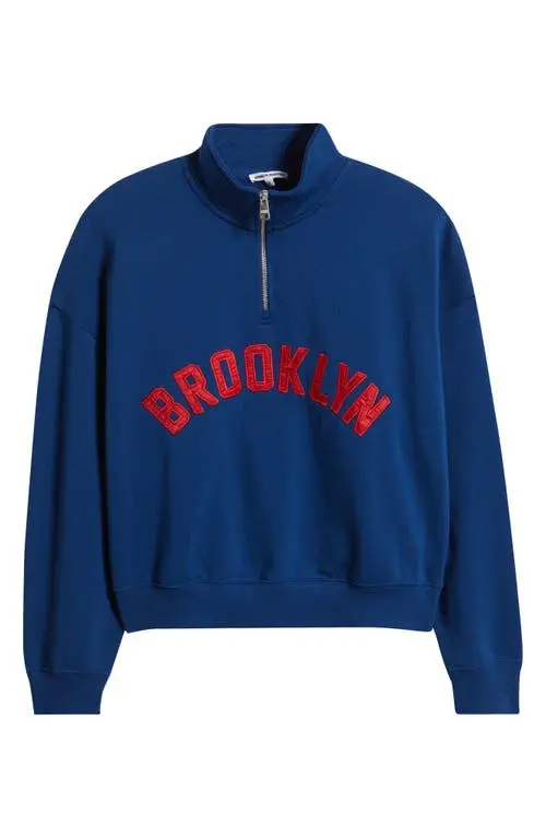 Brooklyn Industries Oversize Cotton Half Zip Sweatshirt - Navy Peony