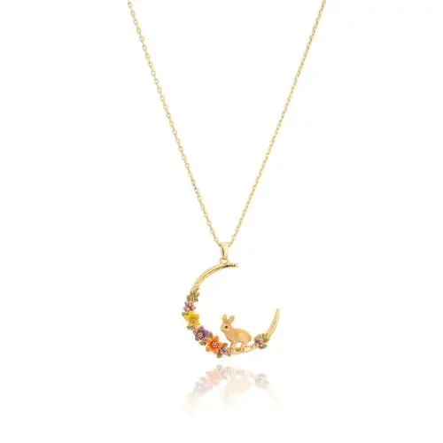 BILL SKINNER STUDIO Rabbit Hoop Pendant Necklace - Flower Rabbit