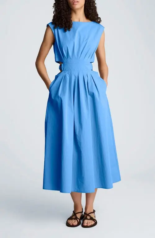 KENNETH COLE Cutout D-ring Tie Back Midi Dress - Lake Blue