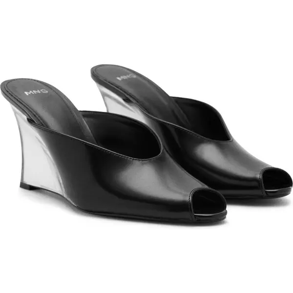 Mango Peep Toe Wedge Slide Sandal - Black