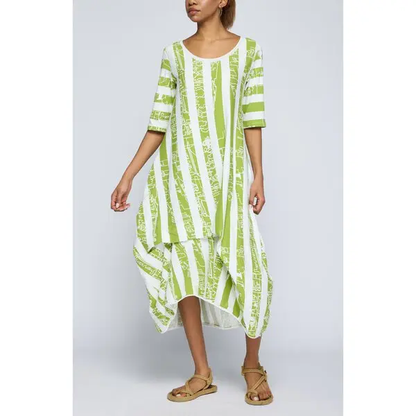 LUUKAA Striped Cotton Jersey Midi Dress - Lime
