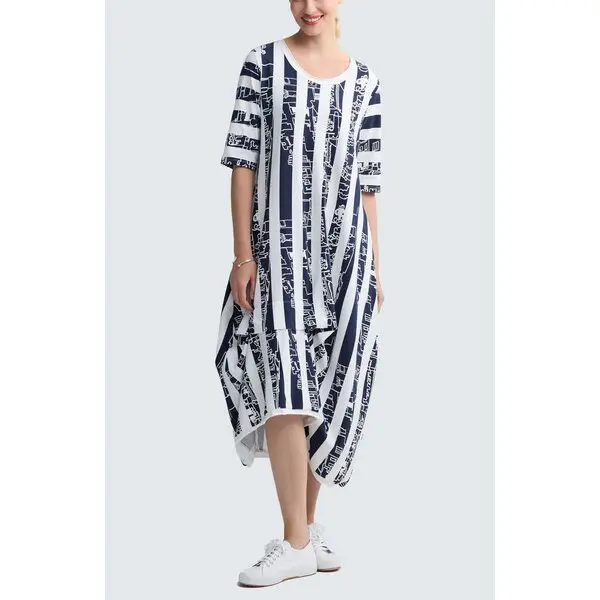 LUUKAA Amethyst Striped Jersey Dress - Navy