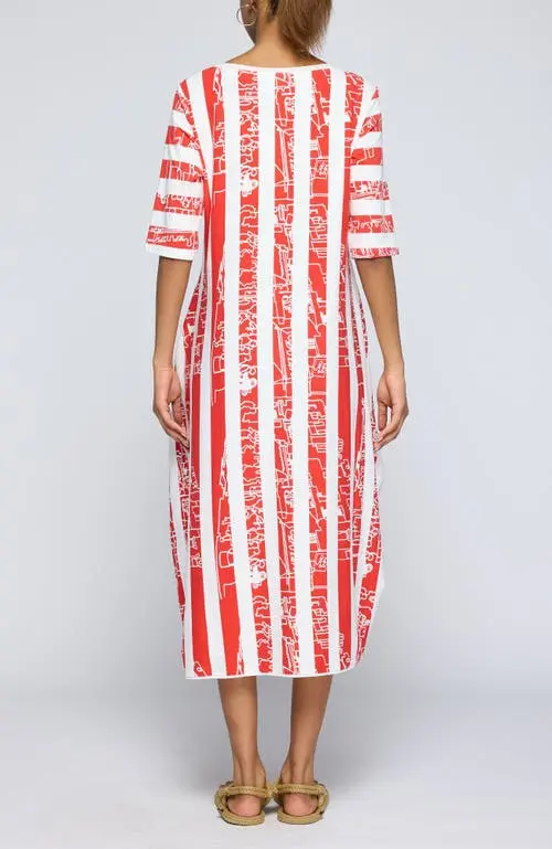 LUUKAA Striped Cotton Jersey Midi Dress - Vermillion