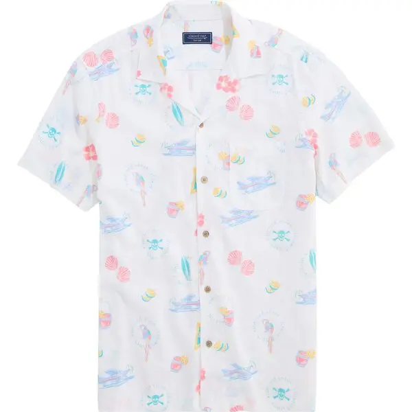 Vineyard Vines Sea The Keys Seabreeze Linen Blend Camp Shirt