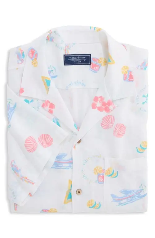 Vineyard Vines Sea The Keys Seabreeze Linen Blend Camp Shirt