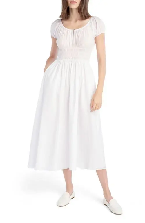 FAVORITE DAUGHTER The Swoon Smocked Midi Dress - White