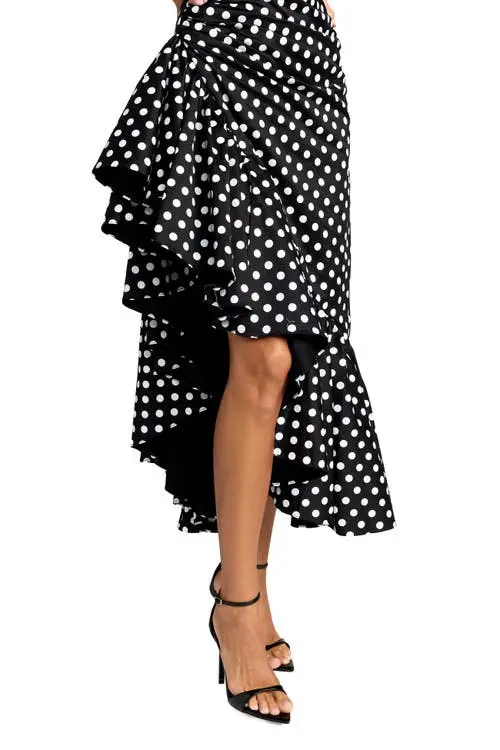 Mac Duggal Polka Dot Midi Dress With Ruffled Hem