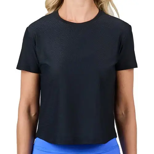 SOFIBELLA Mesh Short Sleeve Tennis Shirt - Black