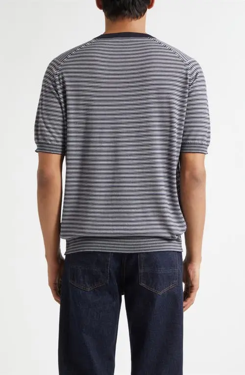 John Smedley Howick Stripe Merino Wool & Sea Island Cotton T-shirt - Navy/chalk