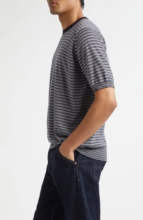John Smedley Howick Stripe Merino Wool & Sea Island Cotton T-shirt - Navy/chalk