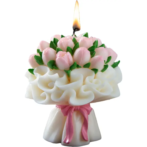 SOUTHLAKE GIFTS Tulip Bouquet Candle - Soft Pink/white