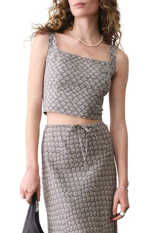 Marine Layer Zoe Seashell Print Hemp Blend Crop Tank - Navy Seashell