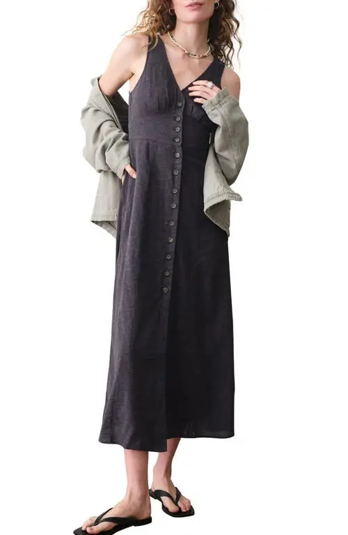 Marine Layer Camila Button-front Hemp-blend Maxi Dress - Black