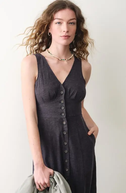 Marine Layer Camila Button-front Hemp-blend Maxi Dress - Black