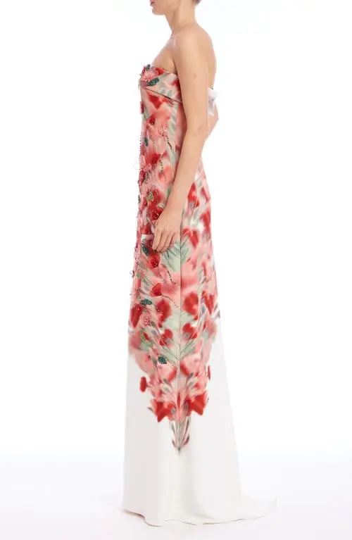 Badgley Mischka Embellished Floral Strapless Gown