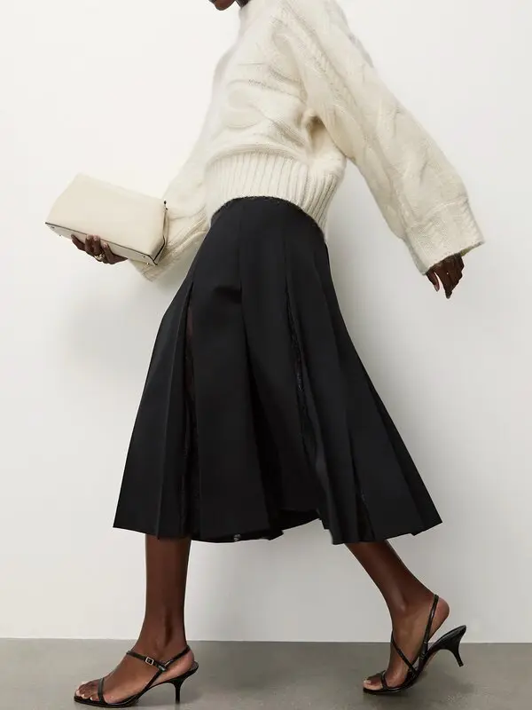 GWYN Lace-paneled Pleated Skirt
