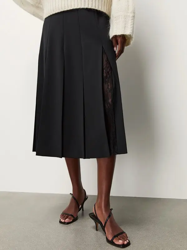 GWYN Lace-paneled Pleated Skirt