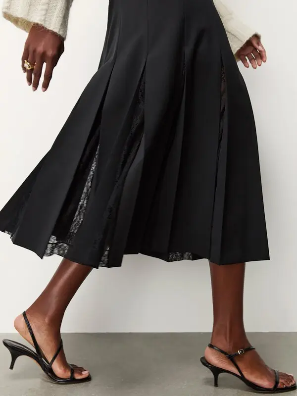 GWYN Lace-paneled Pleated Skirt
