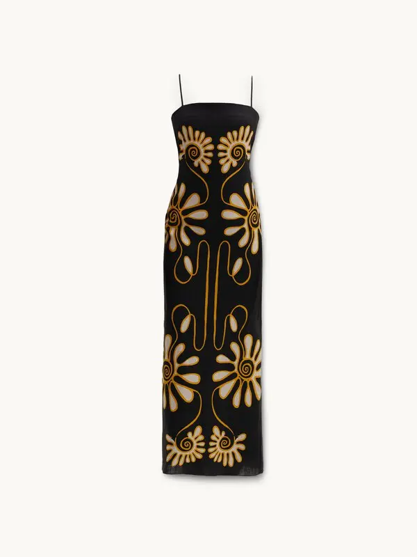 CALA DE LA CRUZ Saantha Printed Linen Dress - Black