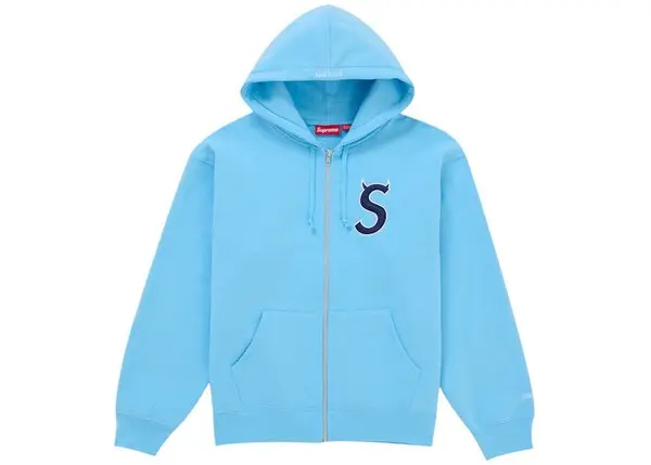 Supreme Devil Logo Zip Up Hooded Sweatshirt - Light Blue