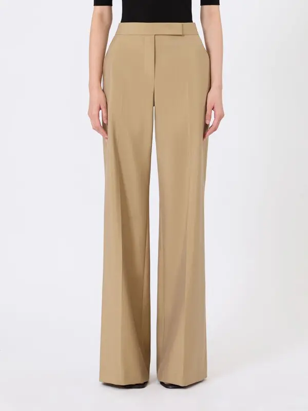 Max Mara Wide Trousers In Wool And Silk Poplin - Camel