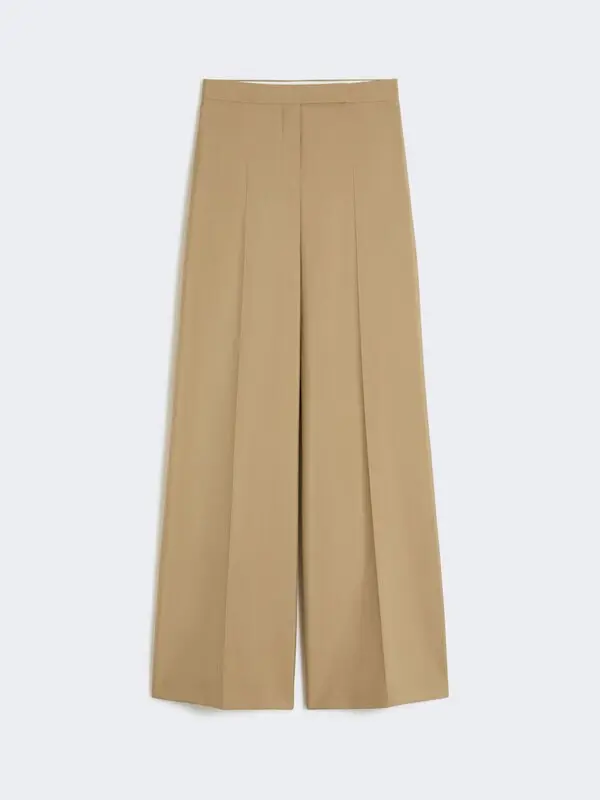 Max Mara Wide Trousers In Wool And Silk Poplin - Camel