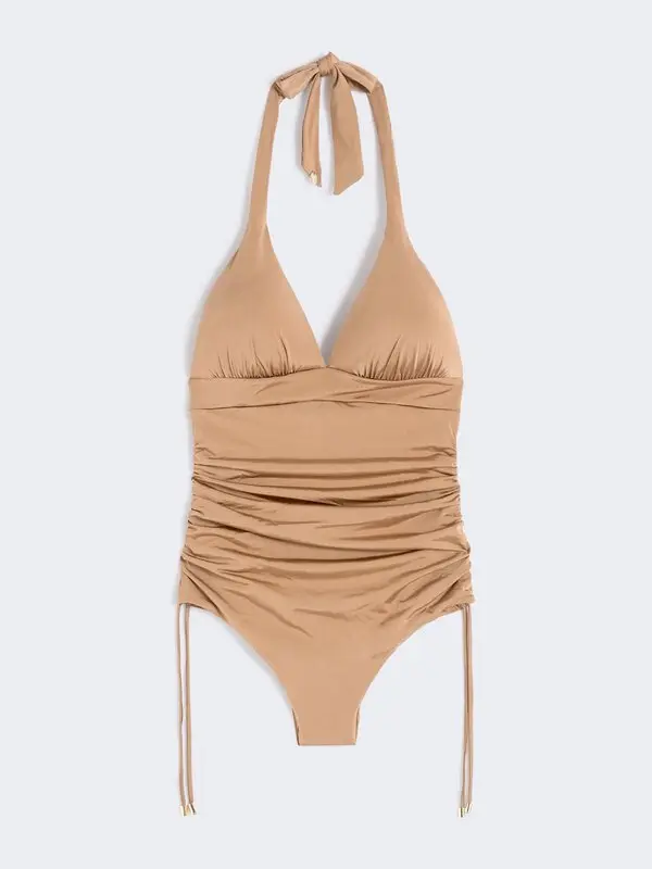Max Mara Gathered Jersey One-piece Swimsuit - Camel