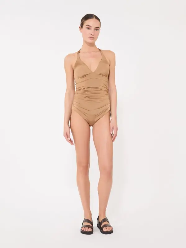 Max Mara Gathered Jersey One-piece Swimsuit - Camel