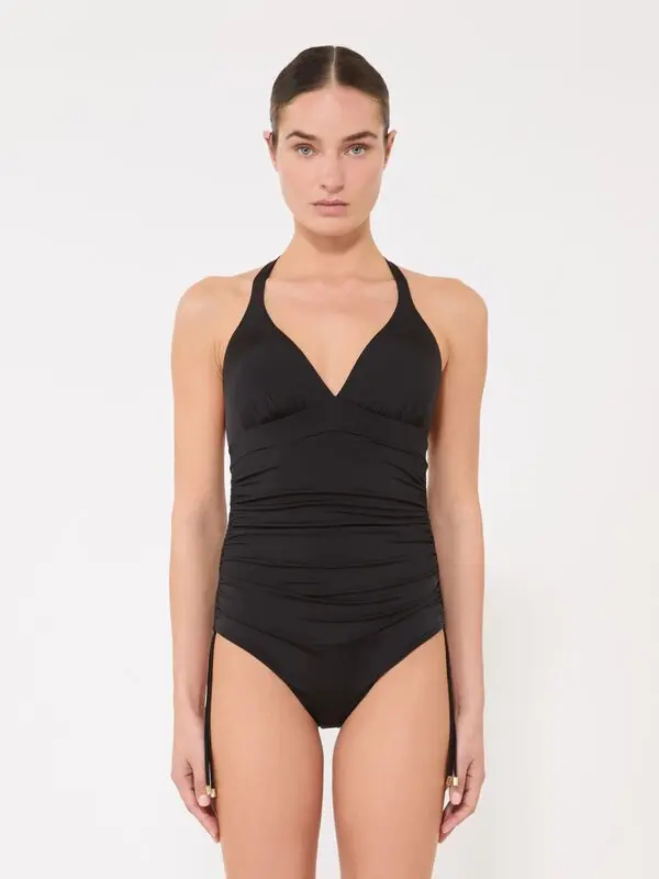 Max Mara Gathered Jersey One-piece Swimsuit - Black