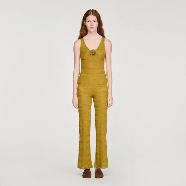 Sandro Floral Pointelle Knit Top - Olive