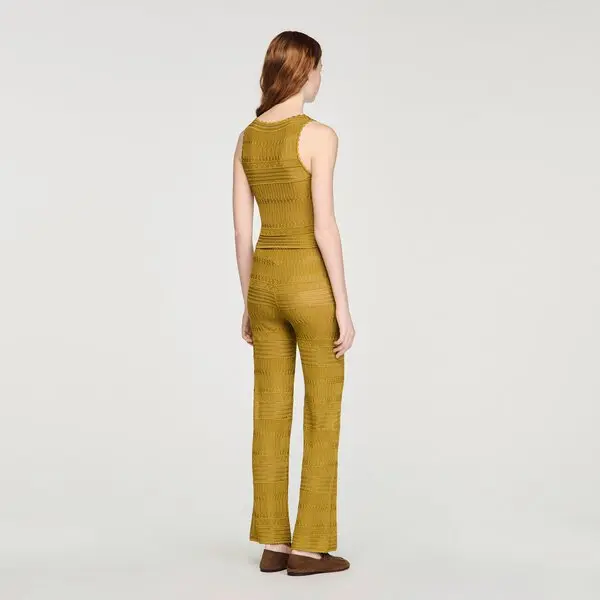 Sandro Floral Pointelle Knit Top - Olive